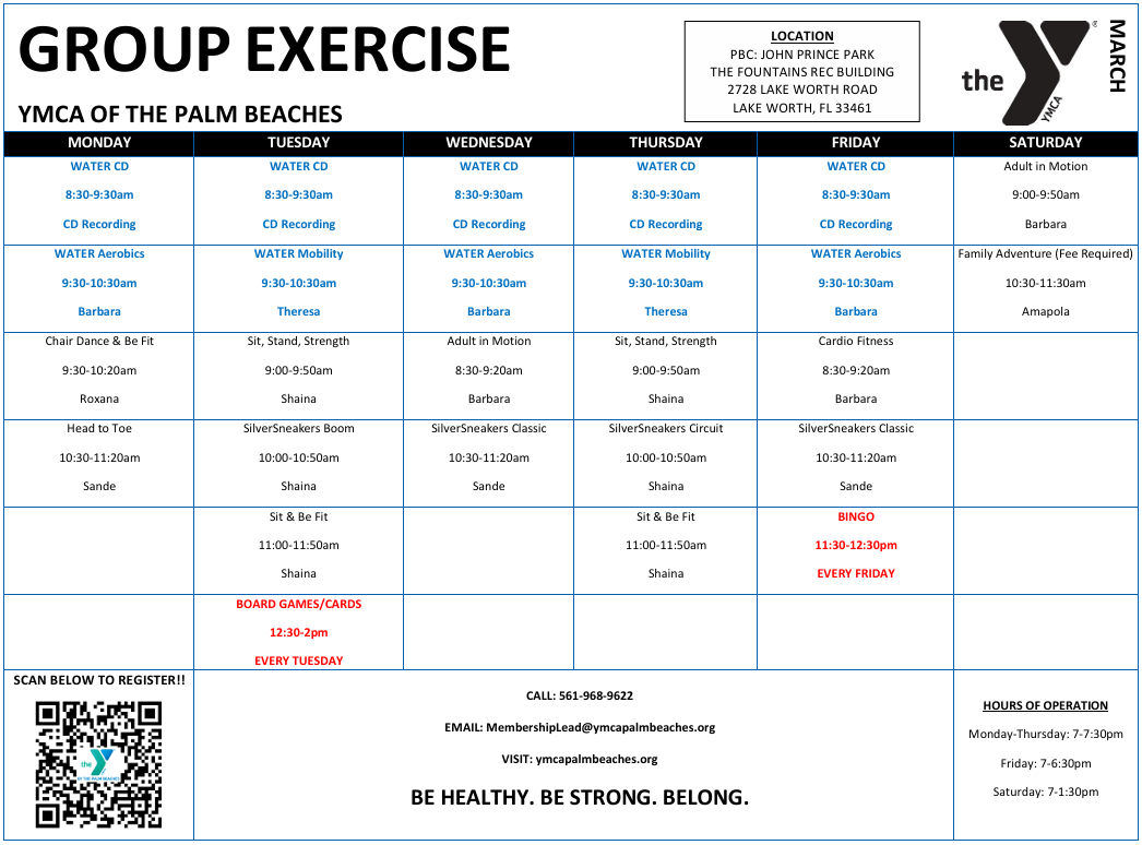 Group Exercise Schedule | YMCA of the Palm Beaches